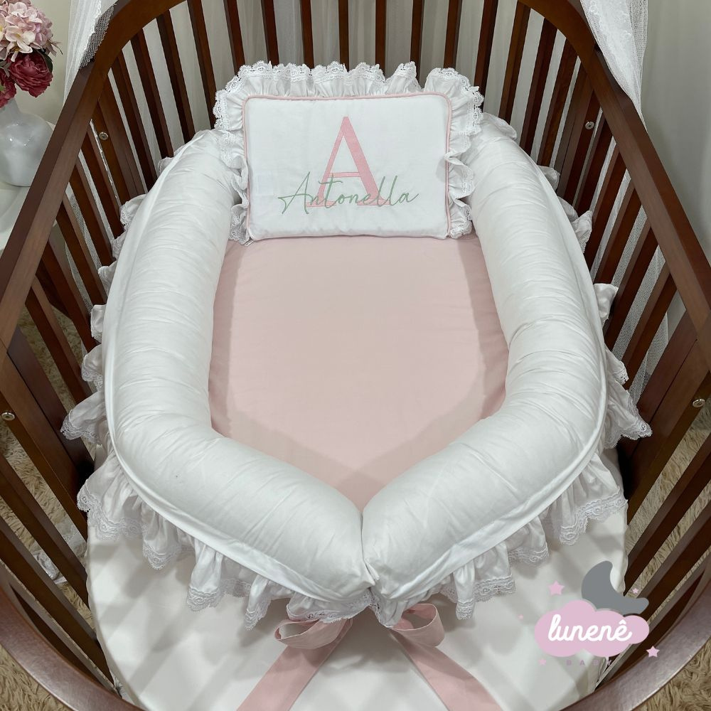 Ninho Baby 02 peças Primavera Branco Rose 200 Fios - Lunenê Baby