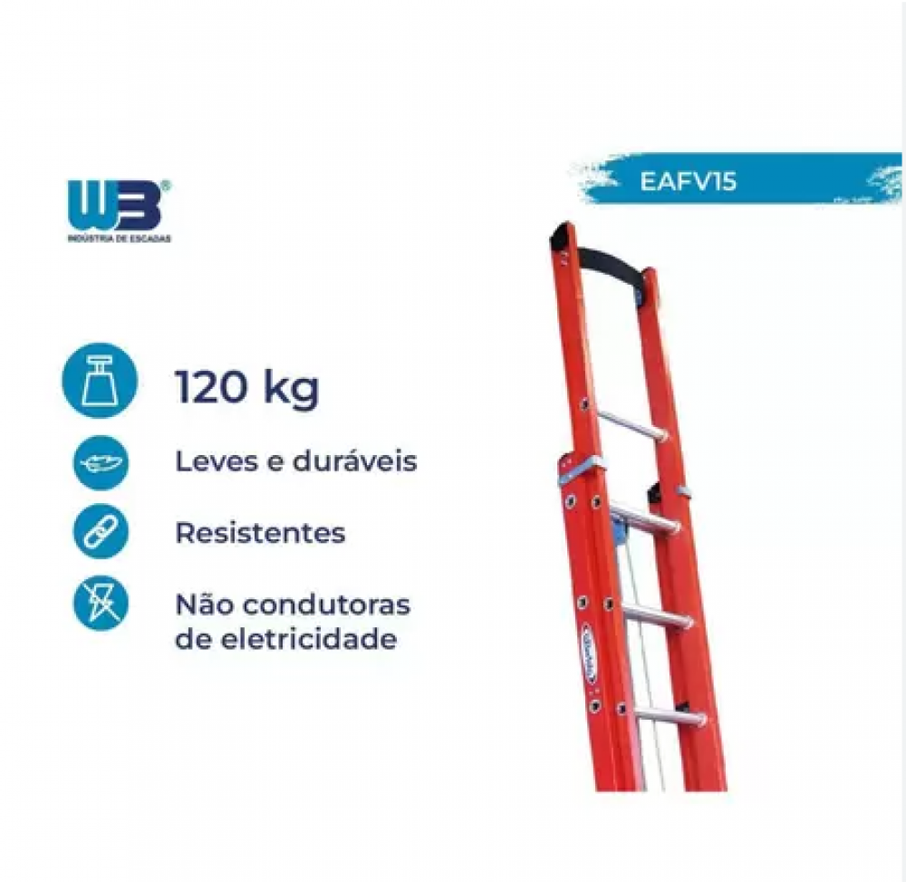 Escada de Fibra Extensível Vazada Profissional WBertolo Tamanhos:4.80m ...