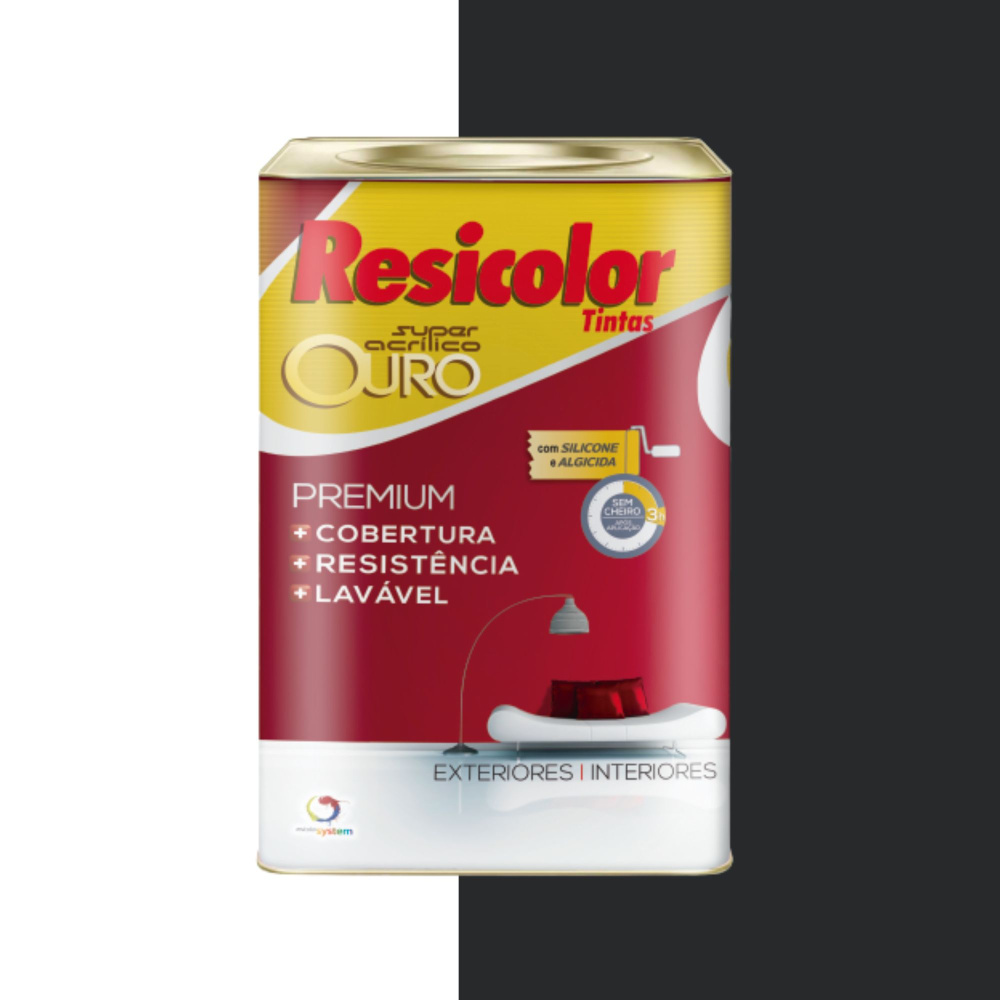 Tinta Resicolor Preto Absoluto Linha Ouro Semi Brilho 16.2L - Madeban Atacado de Tintas e Ind ...