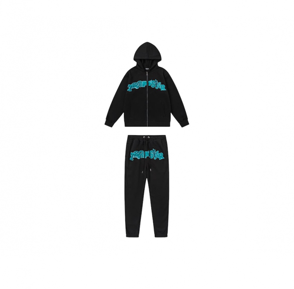 Conjunto Trapstar Masculino com Zíper - Preto com Detalhes Azuis ...