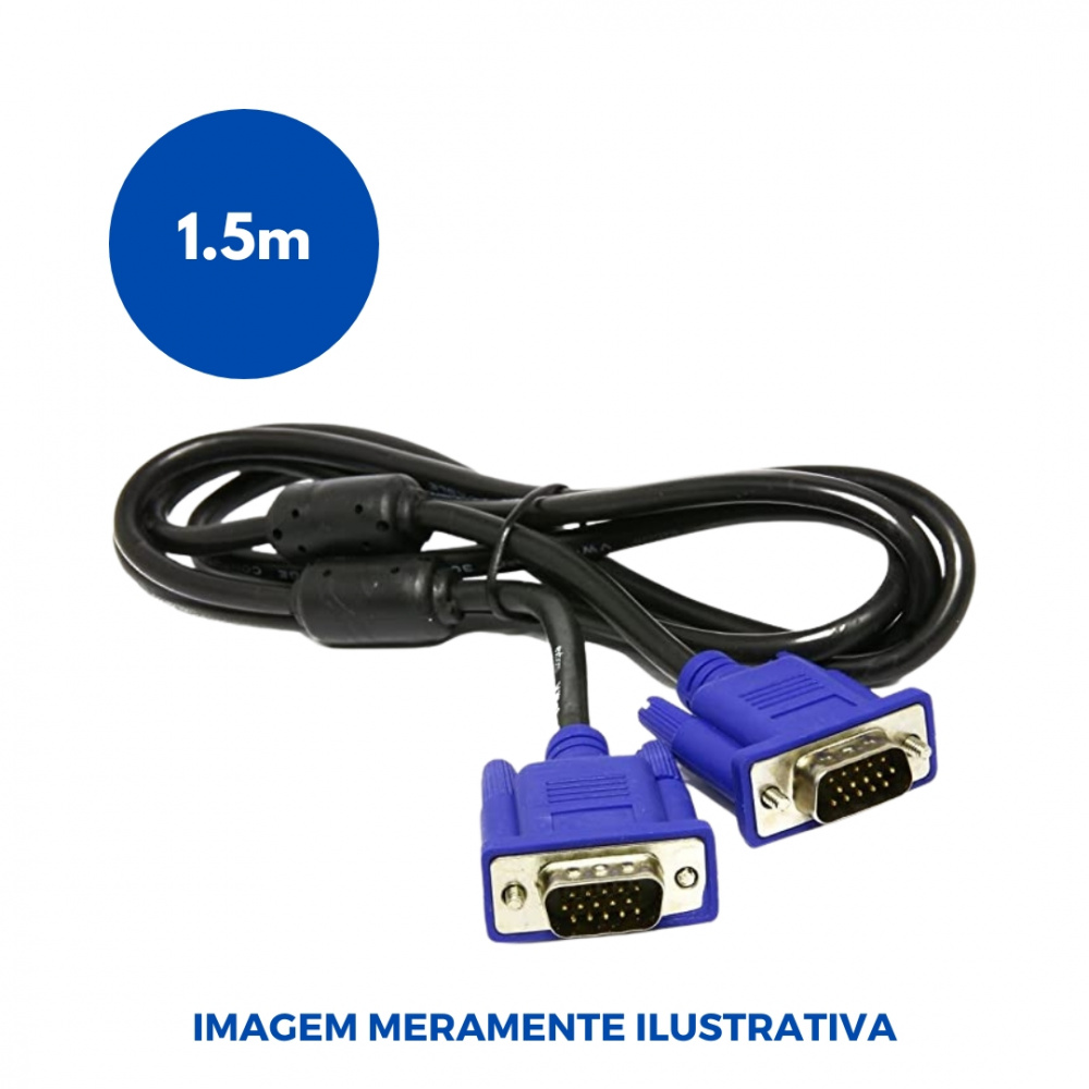 Cabo Vga/vga Para Monitor Lcd Pc Tv Led Projetor | 1.5m - Mega ...