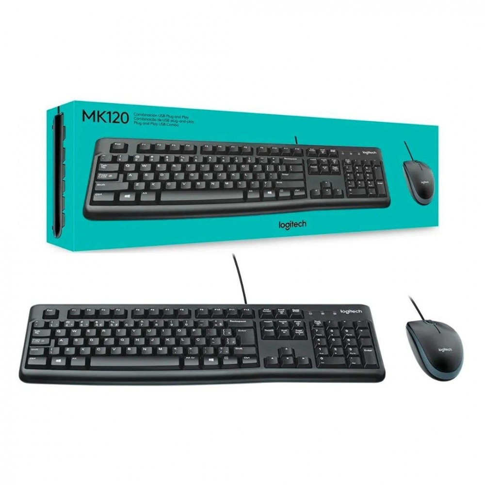 Kit Teclado e Mouse USB Logitech Preto MK120 - Mega Computadores e Eletrônicos