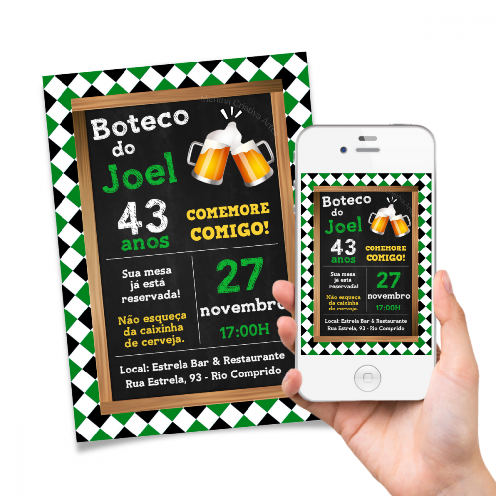 Convite Digital Boteco - Menina Criativa Artes