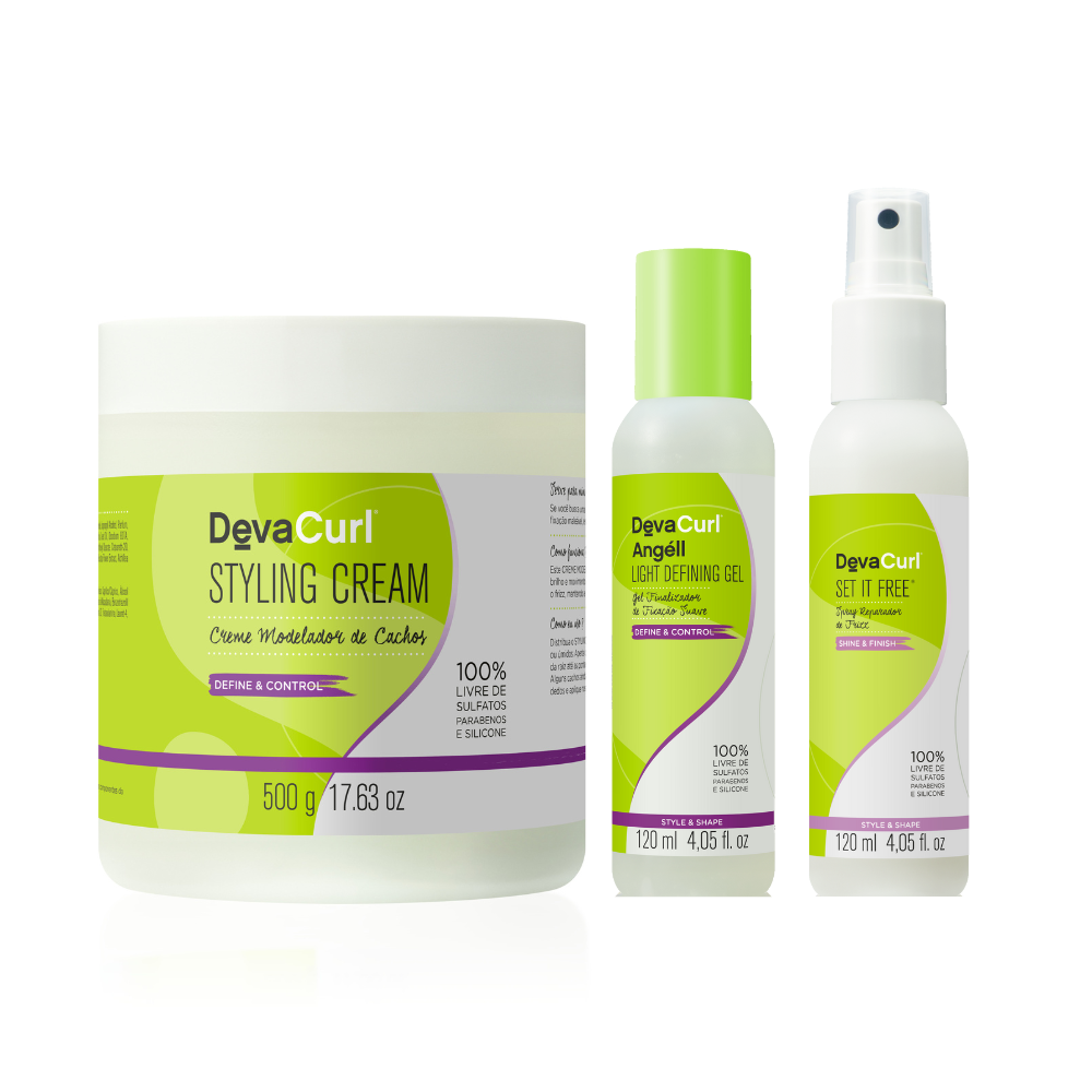 Deva Curl Styling Cream 500g, Gel Angell 110ml, Set It Free 120ml - MENINA DOS CACHOS