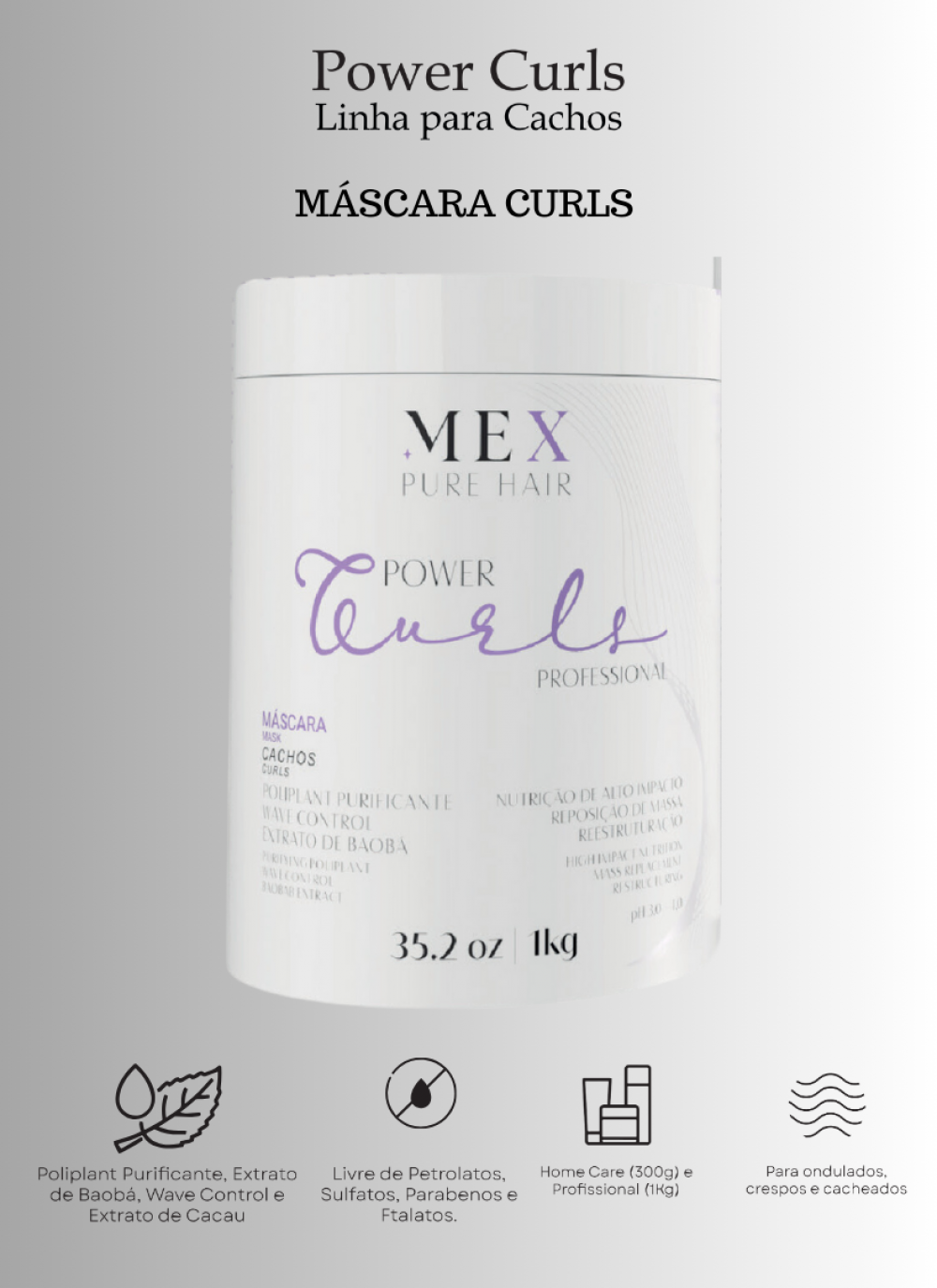 MÁSCARA POWER CURLS PROFESSIONAL 1KG - Mex Pure Hair