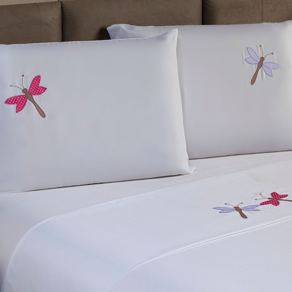 Jogo de Cama Bordado Libélula Casal - MR Enxovais - MR Enxovais