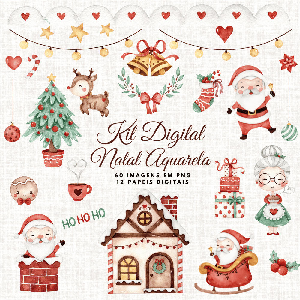 Kit Digital Natal Aquarela - Multiprodutos Digitais