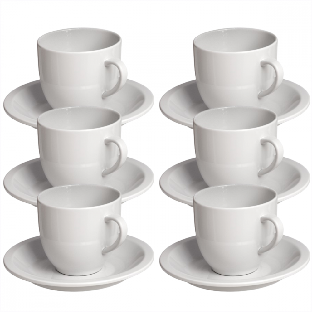 Jogo 6 Xícara Café Porcelana 95ml com Pires - Branca - Mundo da Porcelana