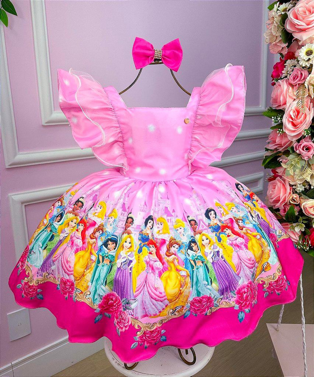 Vestido Temáticos Kids Princesas Disney Rosa - Mundo encantador