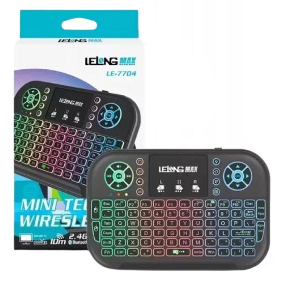 Mini Teclado Sem Fio Com Iluminação LED RGB Colorido Lelong LE-7704 ...