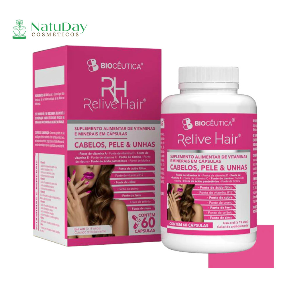 Relive Hair 60 Cápsulas Biocêutica - NatuDay Cosméticos