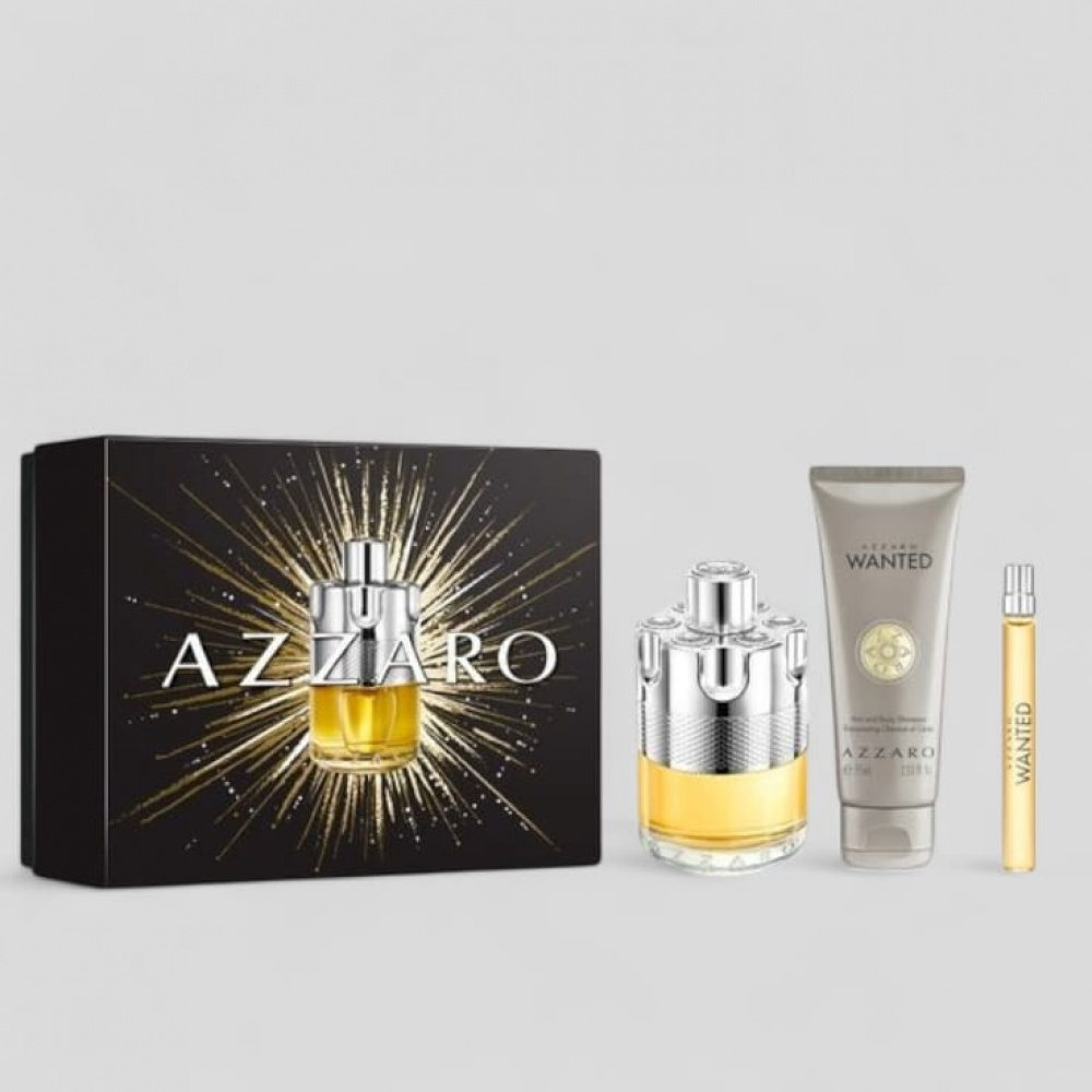 Conjunto Coffret Azzaro Wanted EDT 100ml + Shampoo 75ml + TS 10ml ...