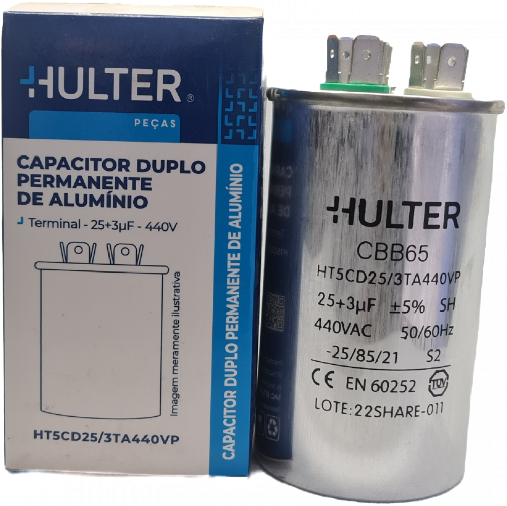 Capacitor Duplo Hulter 25+3 MFD 440V - Desempenho Superior - NUCLEAR ...
