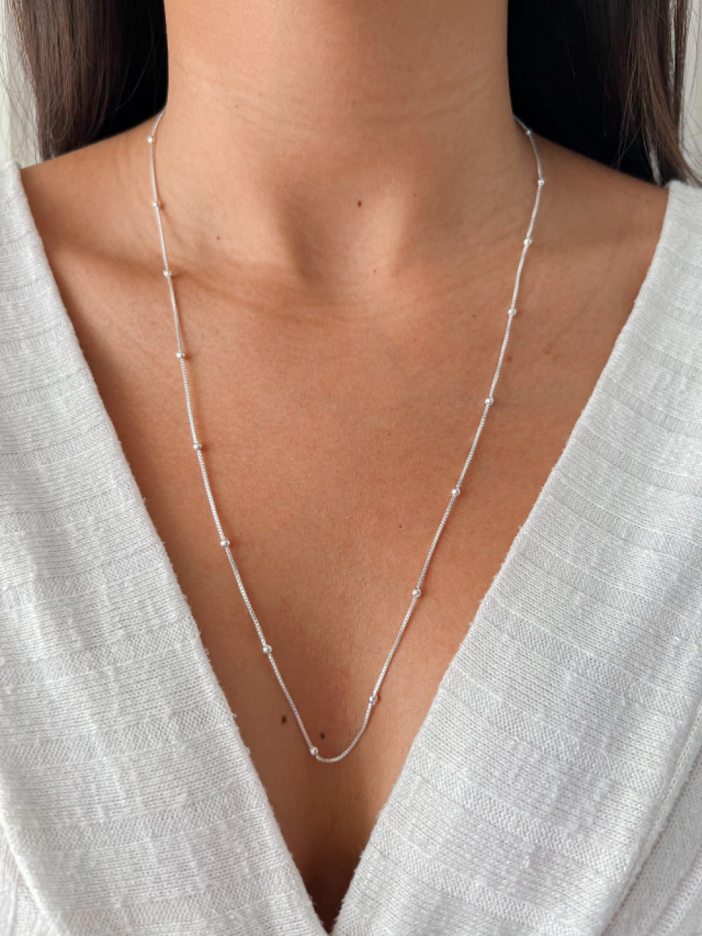 Colar Bolinhas em Prata 925 Esterlina 60CM - Miranty