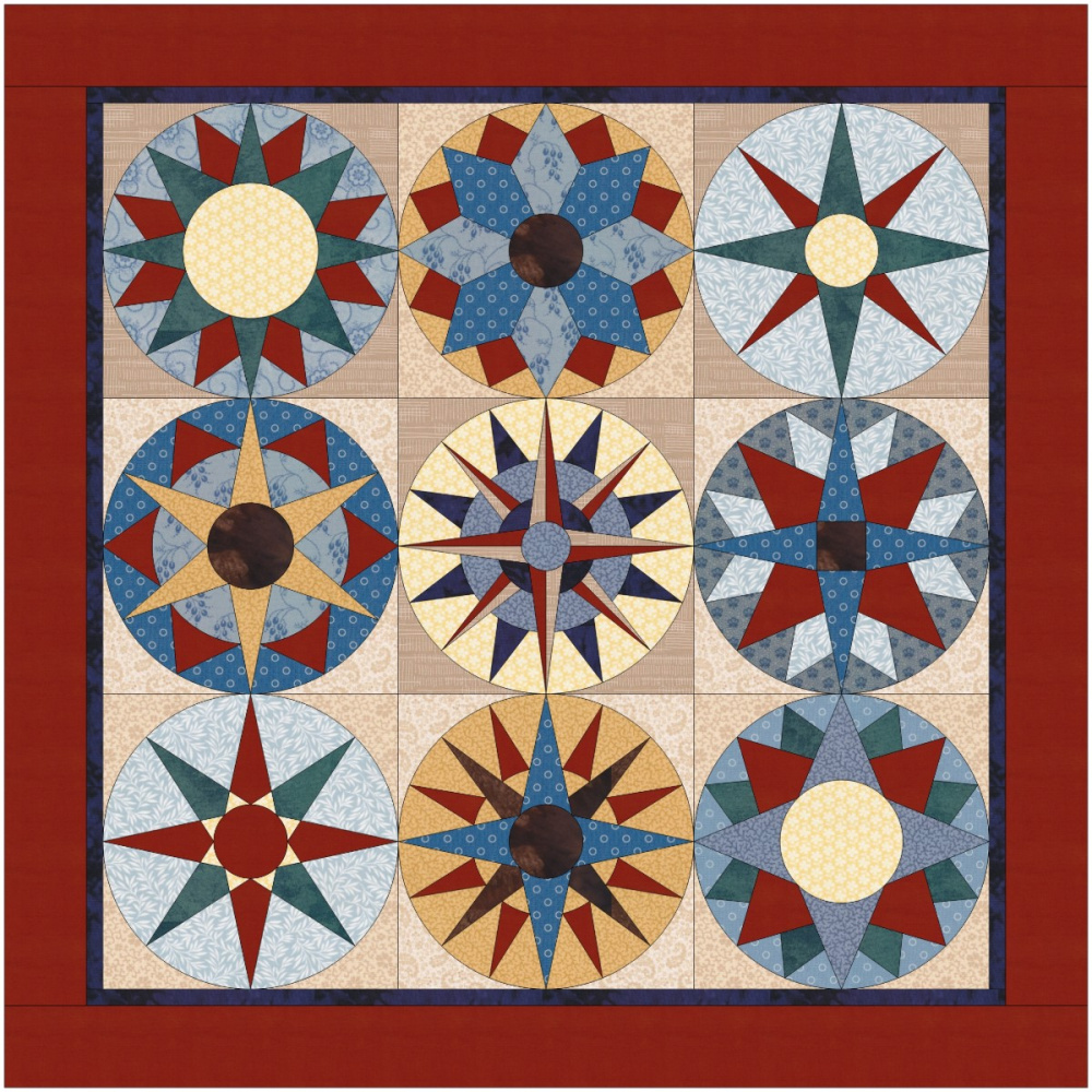 Curso de Patchwork online com moldes para Quilt Compasso do Marinheiro - Pano Xadrez by Tia Lili ...