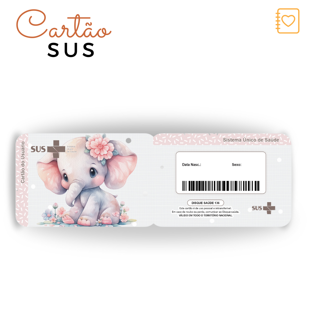 Cartão SUS personalizado Elefantinha Cute - Papel e ternura