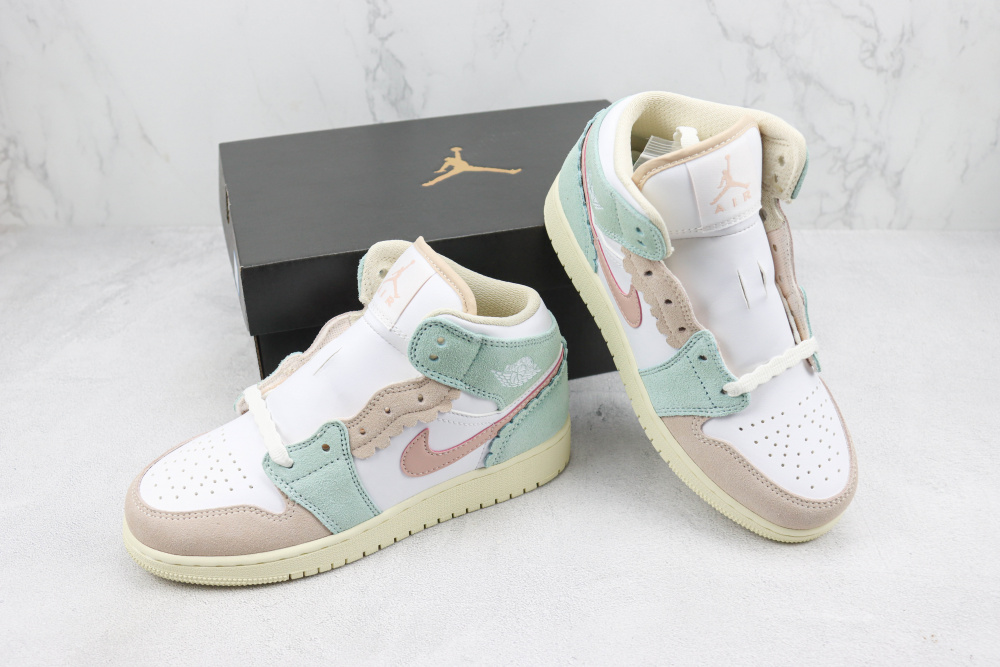 Air Jordan 1 Mid SE J21 (Rosa Claro, Verde Água e Branco) - Perfect Rp