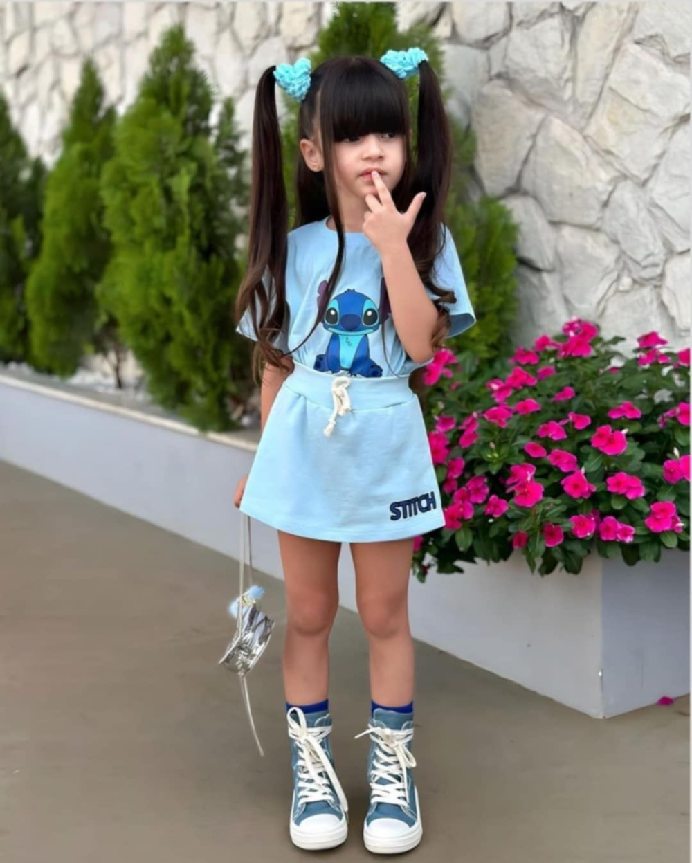 Conjunto verão azul STITCH - Petit Fru Fru