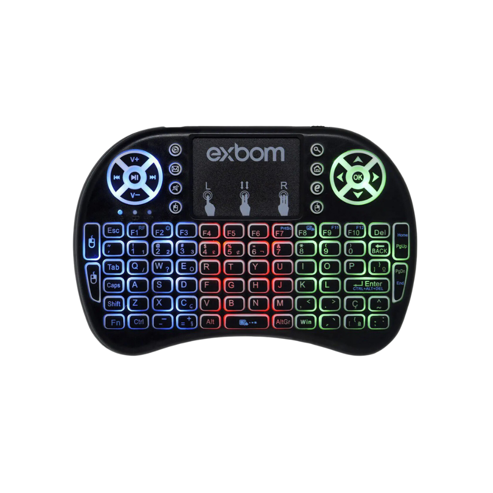 MINI TECLADO SEM FIO COM LED EXBOM USB 10M DISTANCIA 2.4G - Play Pause