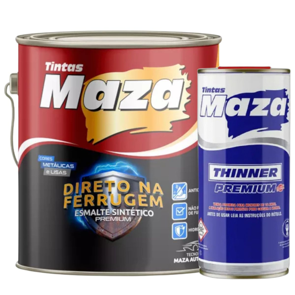 Tinta Esmalte Maza Direto na Ferrugem 3,6L + Thinner 900ml - PONTO DAS ...