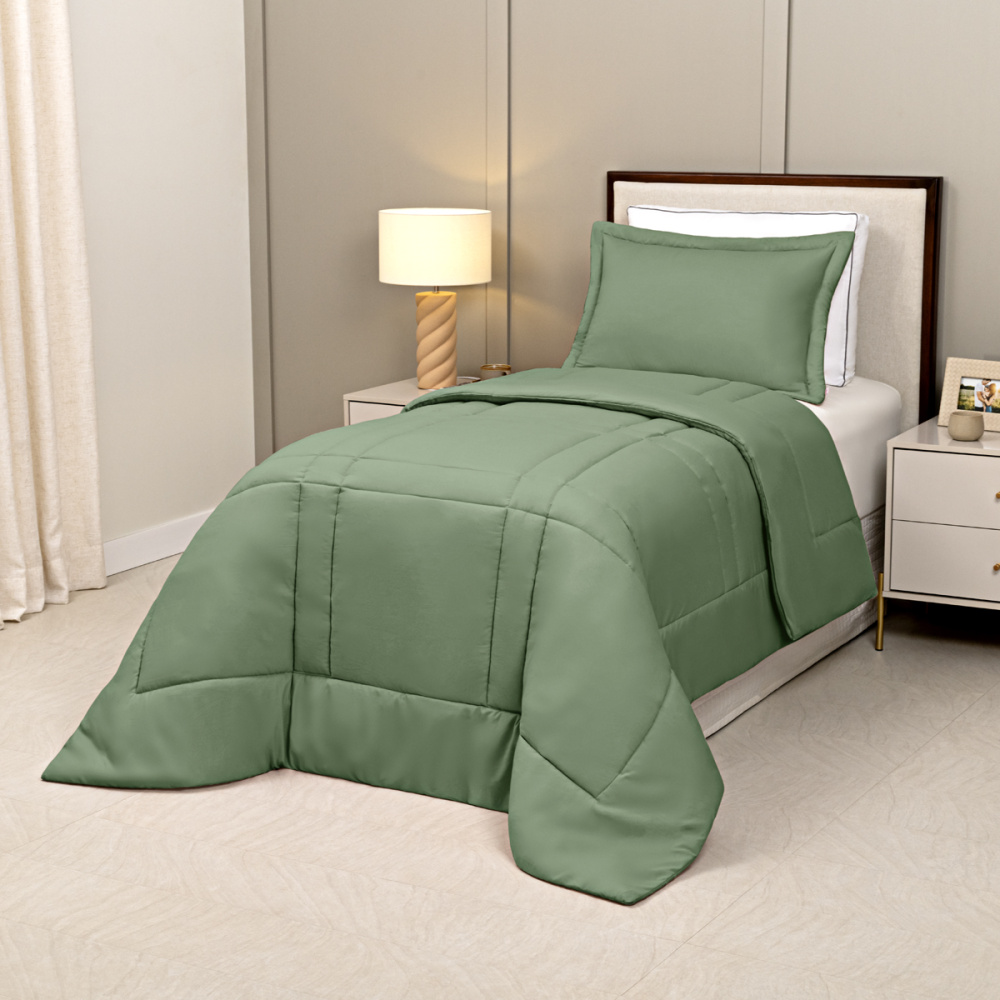 Edredom Cotton Solteiro 2 Peças Dupla Face 180 Fios 100% Algodão Verde ...