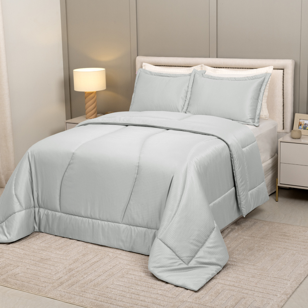 Edredom Fitado Queen 3 Peças Dupla Face Toque 400 Fios Cinza - Lavive ...