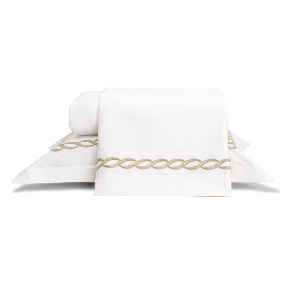 Jogo de Cama Queen 4 peças Francis 180 Fios 100% Algodão Bordado Bege ...