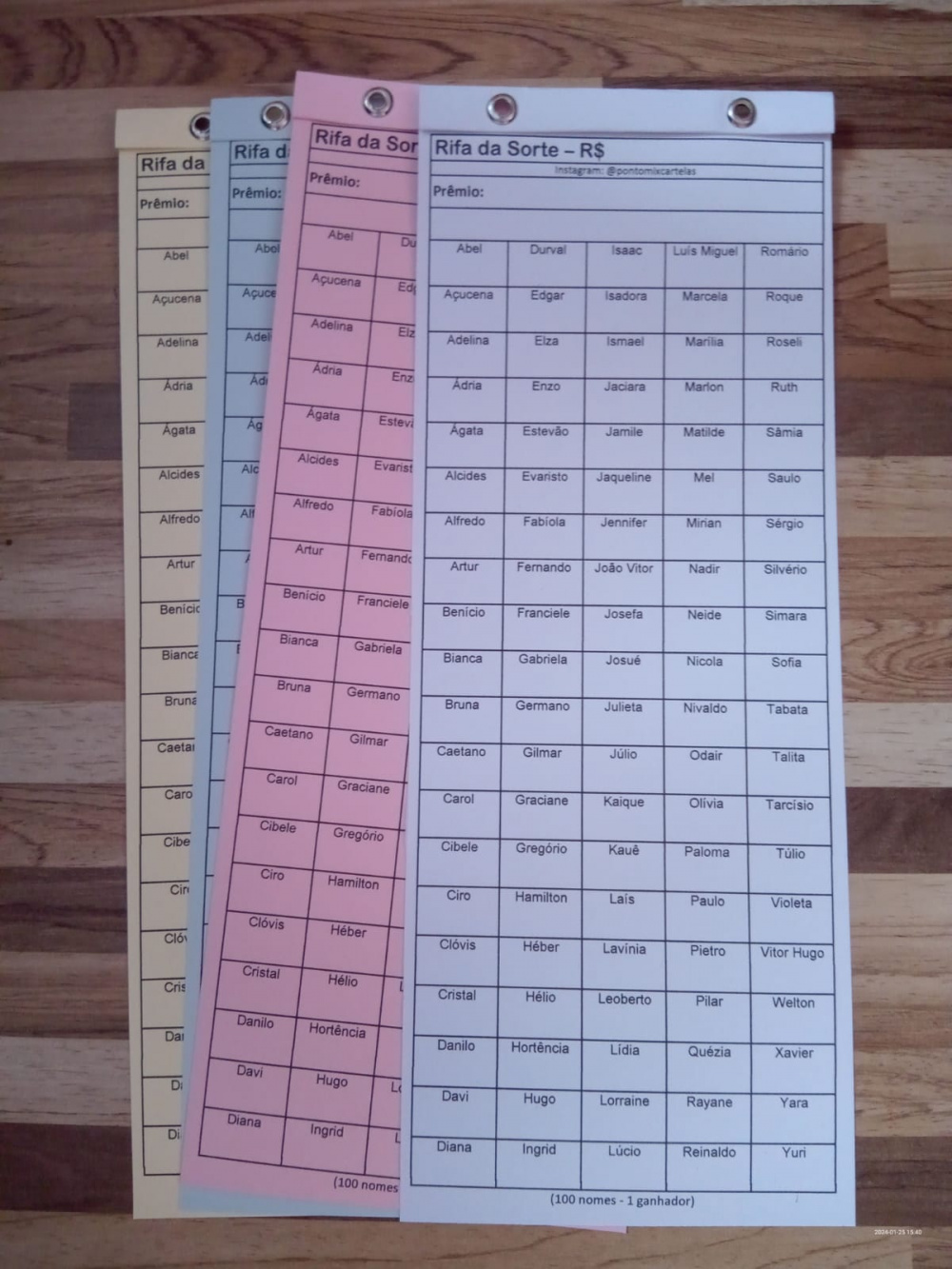 Cartela de Rifa com 100 Nomes frente única - com 1 ou mais ganhadores ...