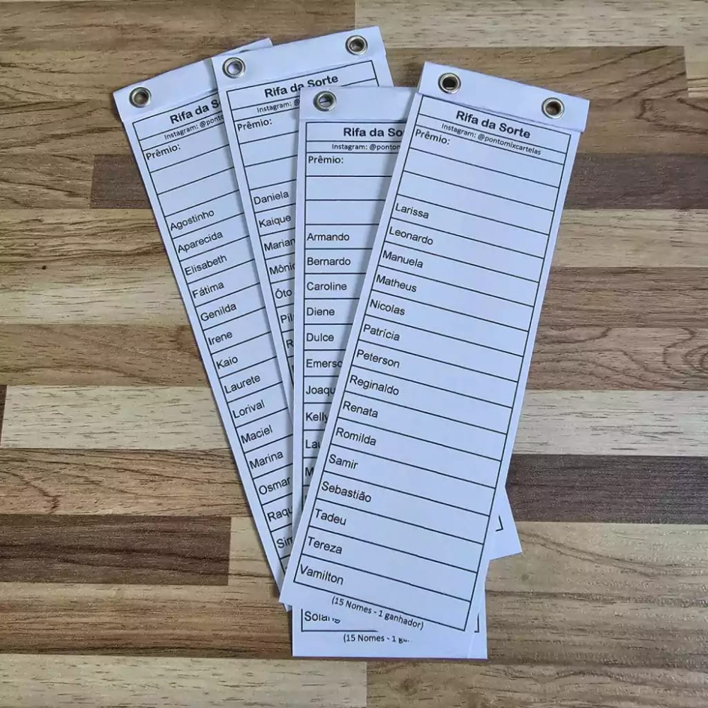 Cartela de Rifa com 15 Nomes - 1 Ganhador - Ponto Mix Cartelas
