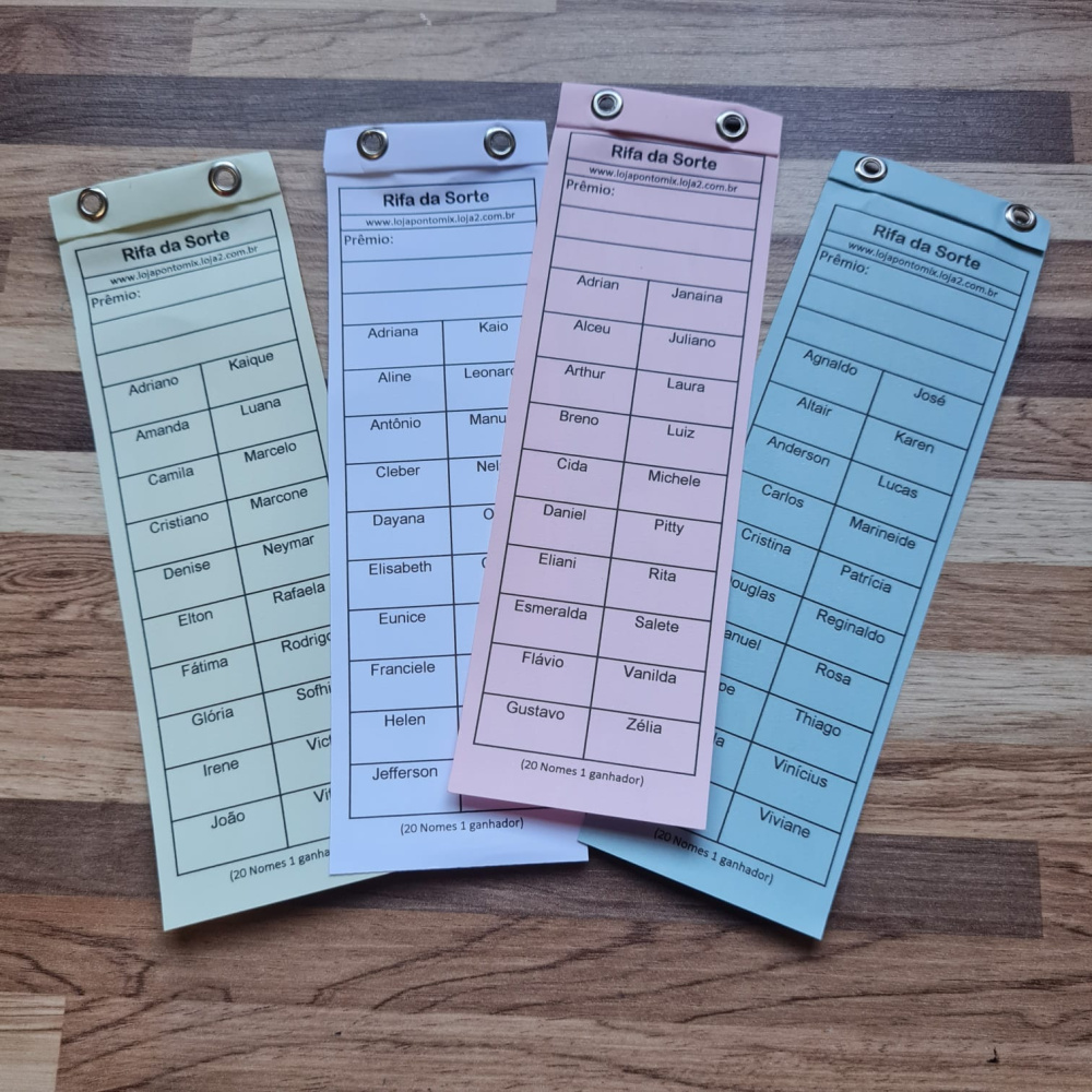 Cartela de Rifa com 20 Nomes - 1 ganhador - Ponto Mix Cartelas