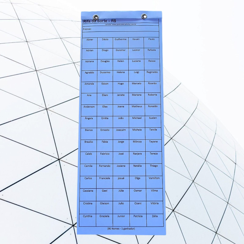 Cartela de Rifa com 80 Nomes - com 1 ou mais ganhadores - frente única ...