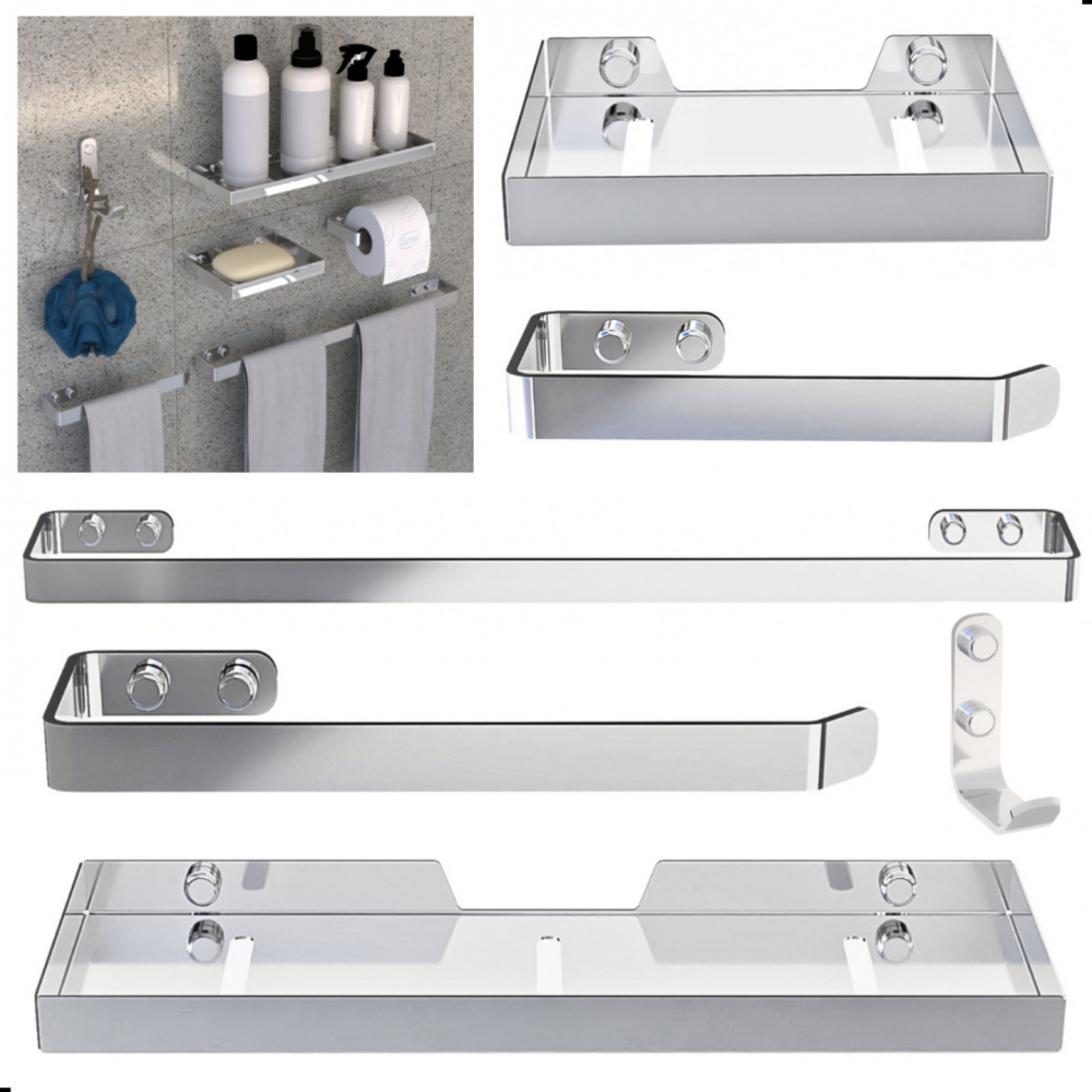 Kit De Acessorios Para Banheiro Em Metal Cromado 6 Pecas - Porto Moreno