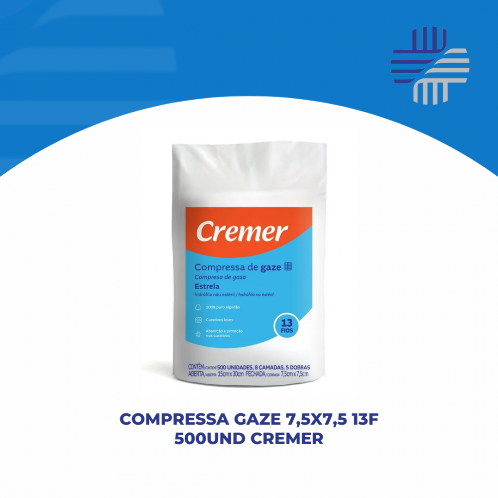 COMPRESSA GAZE 7,5X7,5 13F 500UND CREMER - Profar Hospitalar