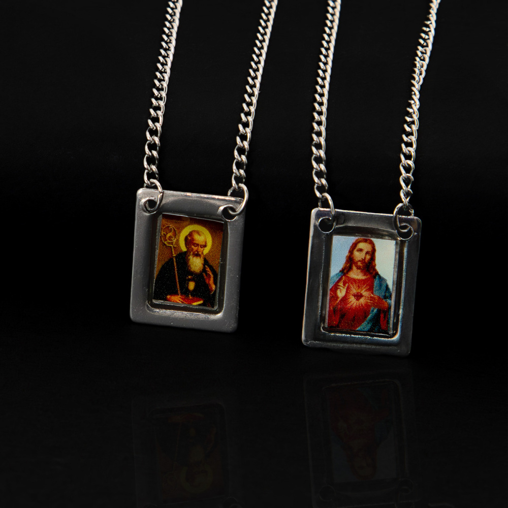 Escapulário São Bento e Jesus Cristo Aço Inoxidável 60Cm - Mansão Joias