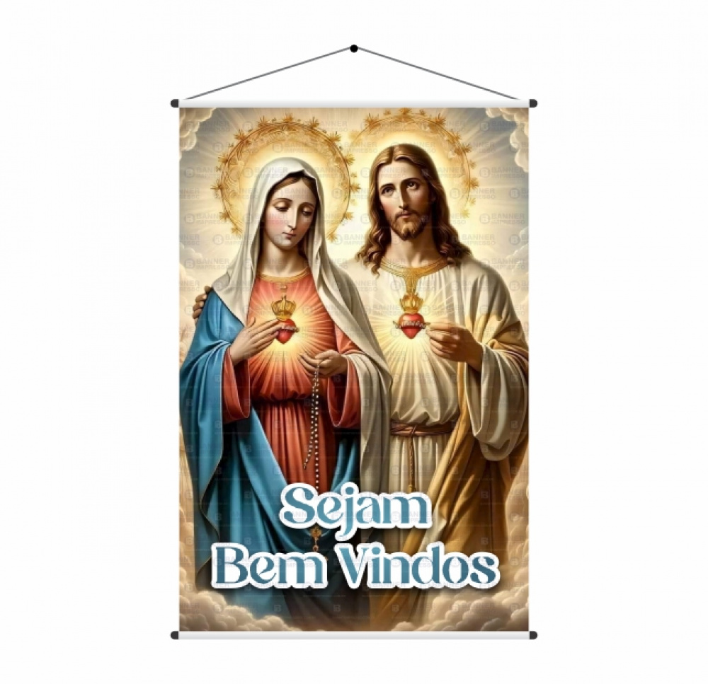 Banner Jesus com Maria, Sejam Bem Vindos, mod001 - Banner Impresso
