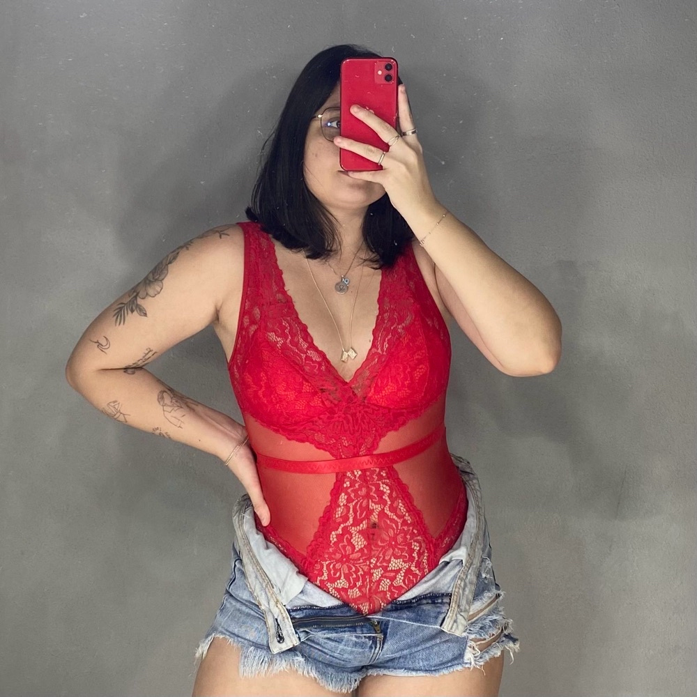 Body de Renda Gaby - Vermelho (com bojo) - Saju Store