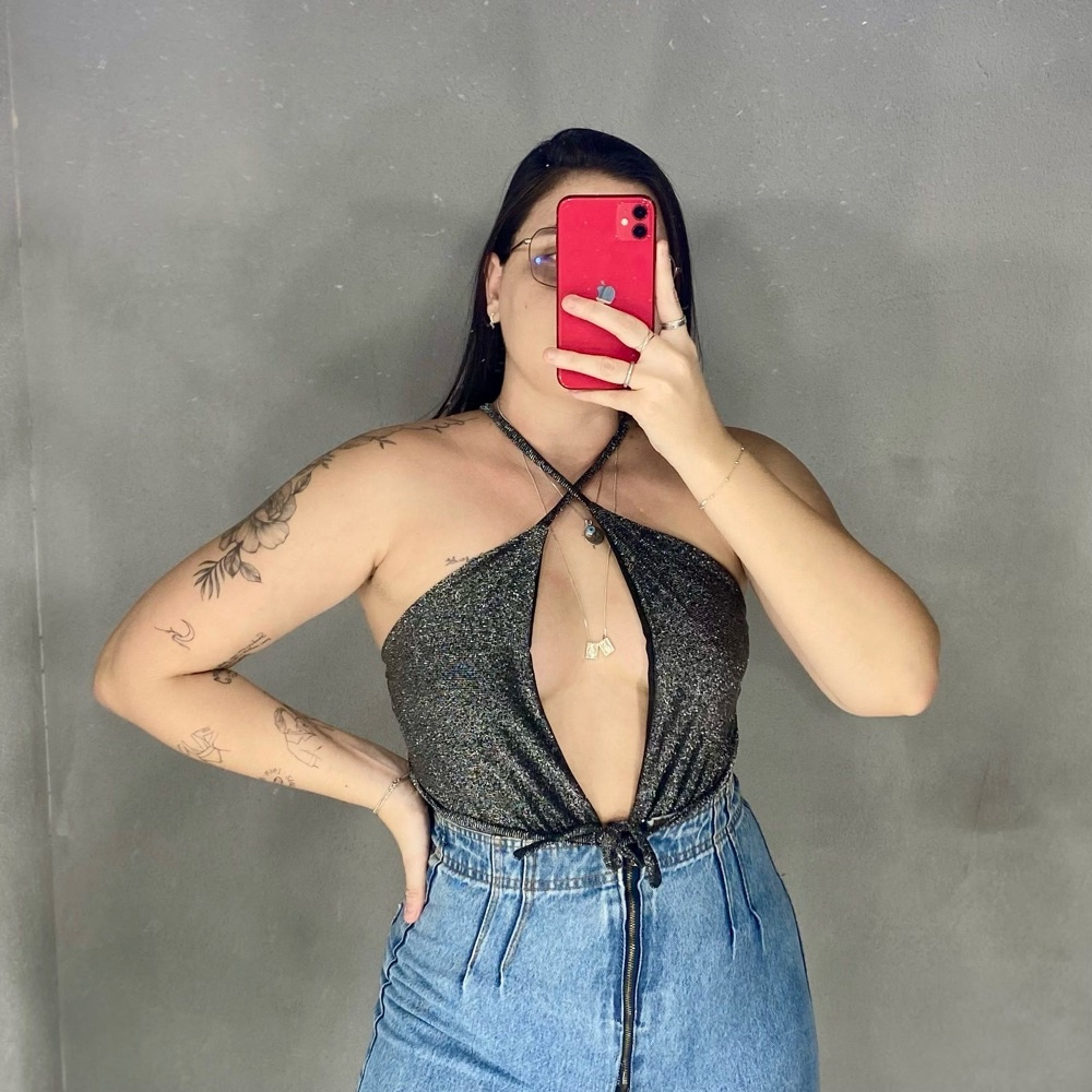 Body MultiUso em Lurex - Preto com Prata - Saju Store