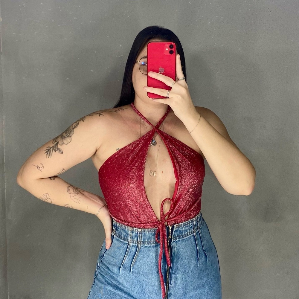 Body MultiUso em Lurex - Vermelho - Saju Store