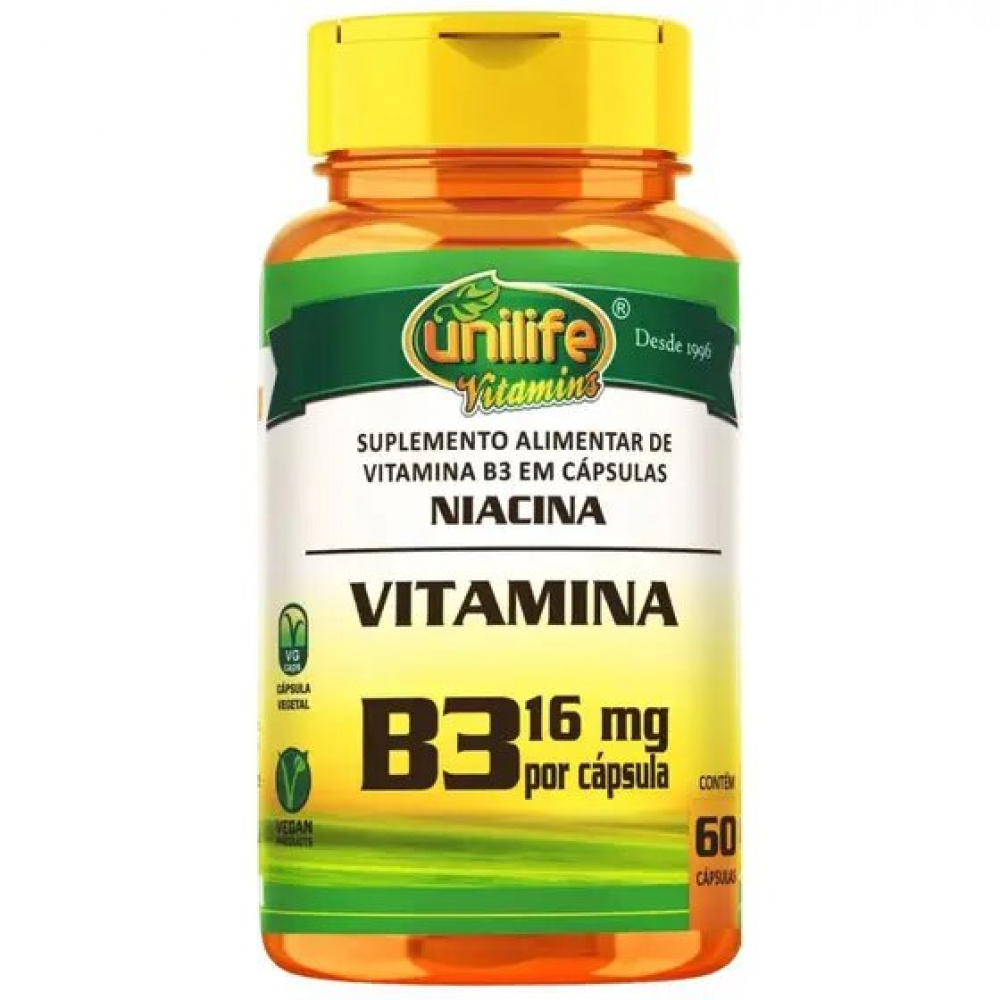 Vitamina B3 - Niacina 500mg 60 Caps - Unilife - Santo Grão Produtos ...