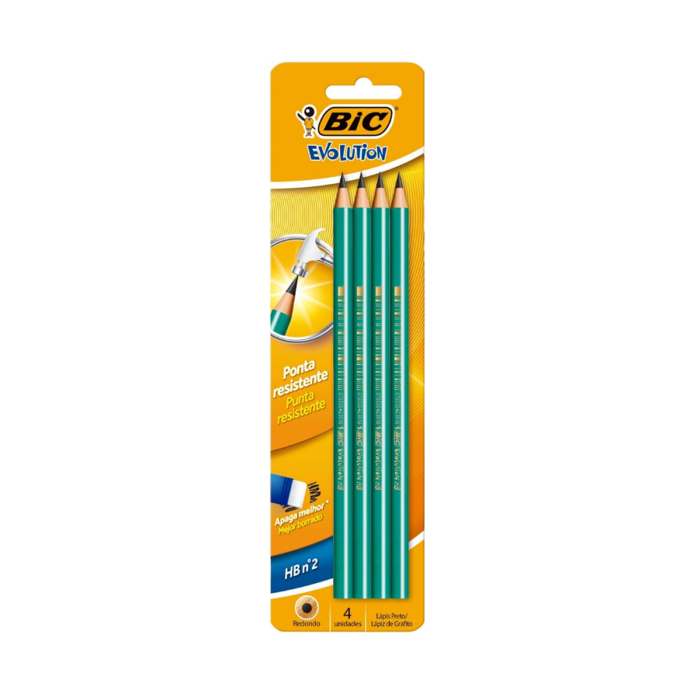 Lápis grafite Bic Evolution HB n2 kit cartela com 4 unidades - Shop 3A ...