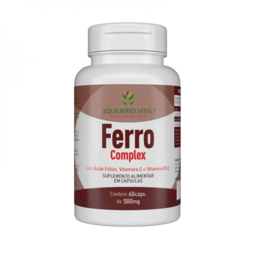 Ferro Complex Quelato Com Vit C, B9, B12 e Cobre 60 cápsulas Equilibrio ...