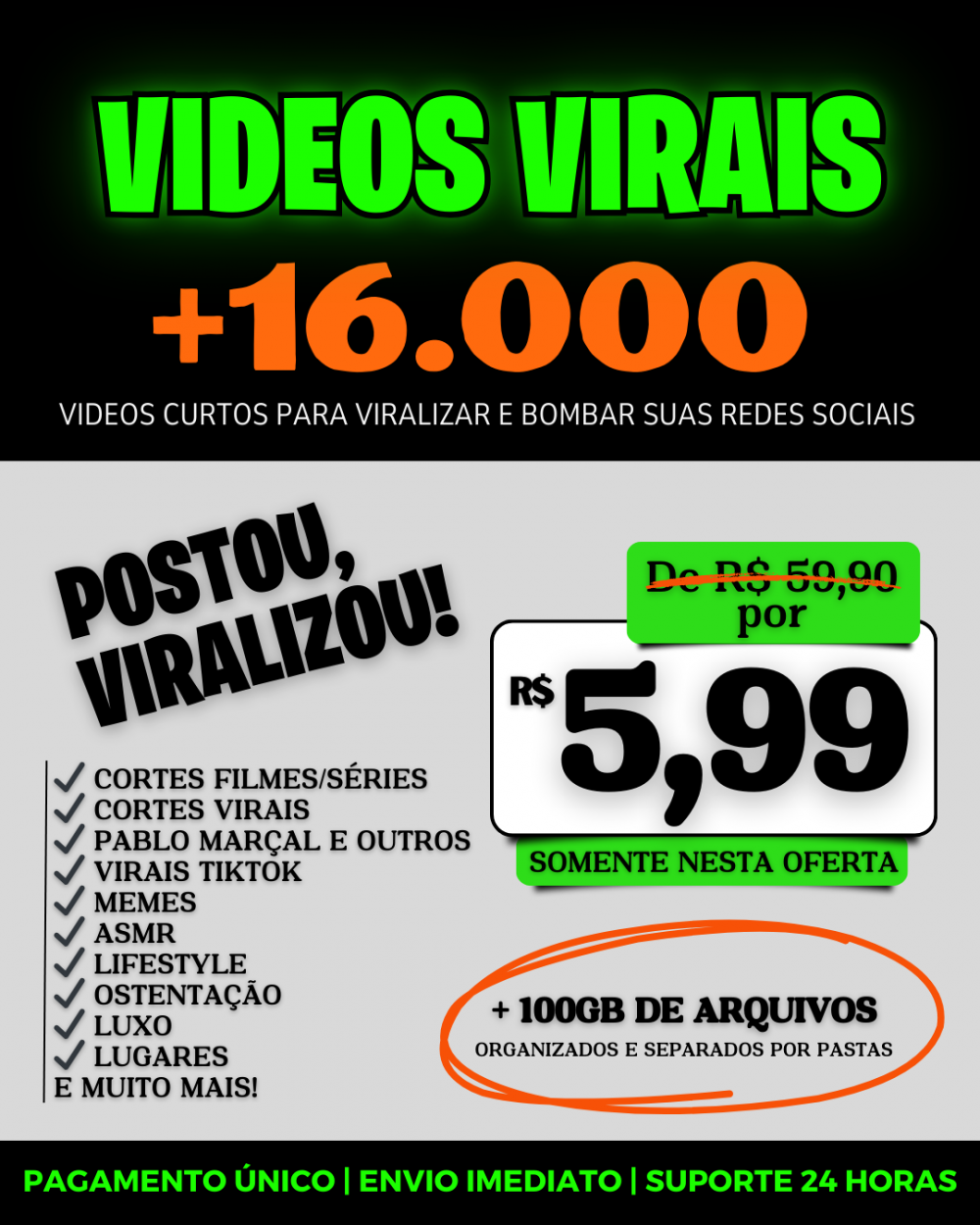 PACK VIDEOS VIRAIS +16.000 VIDEOS CURTOS | POSTOU, VIRALIZOU | SIMPLES E FÁCIL, DIRETO DO ...