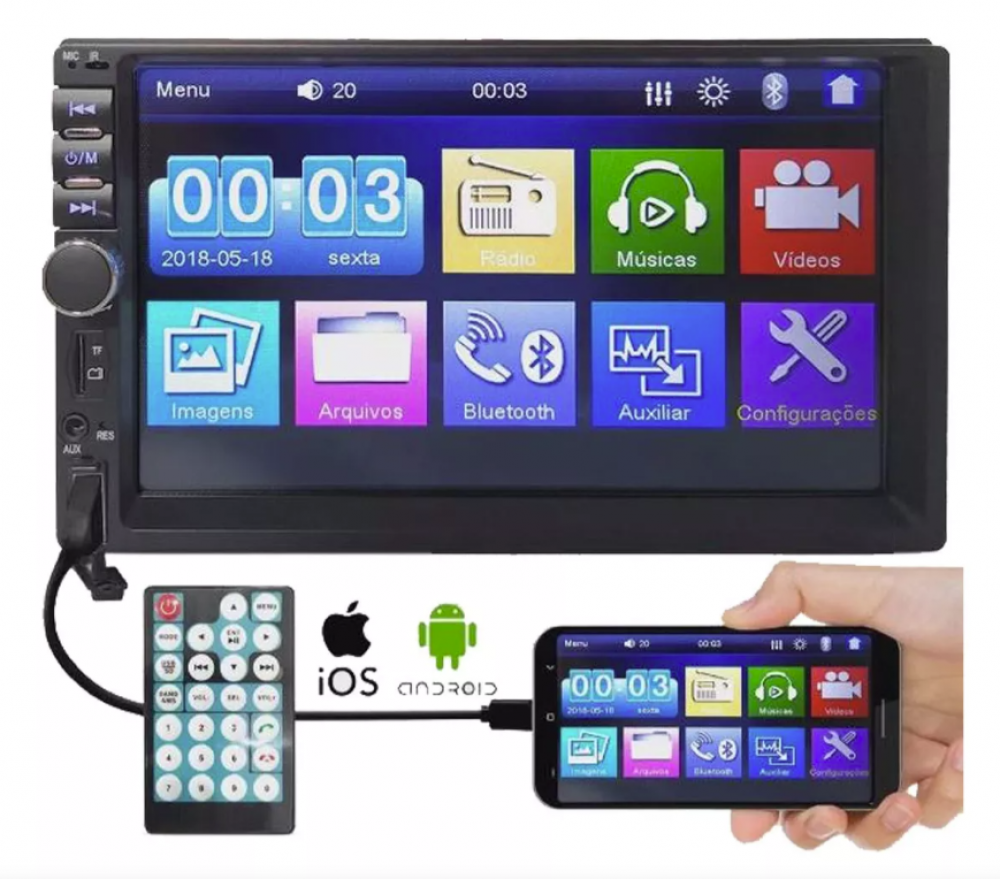 Central Multimídia Carro Carplay 1 Din Ley-2063 Mp5 Touch Screen Bluetooth Espelha Cor Preta ...