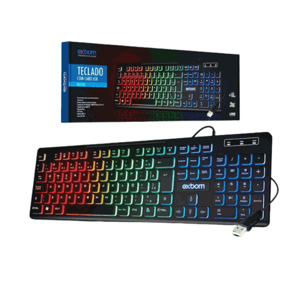 Teclado Gamer Multimídia LED RGB Semi Mecânico Plug & Play Computador ...