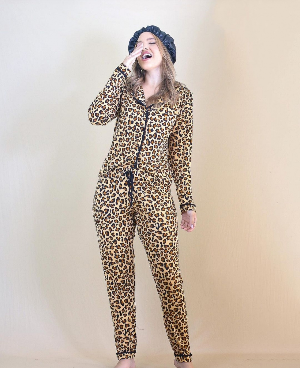 Pijama Estilo Americano Animal Print Onça Inverno - Sonho Meu Pijamas