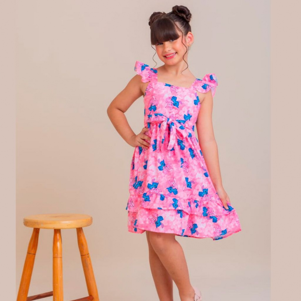 Vestido Lilo Stitch Rosa Infantil Juvenil - SouBellaKids