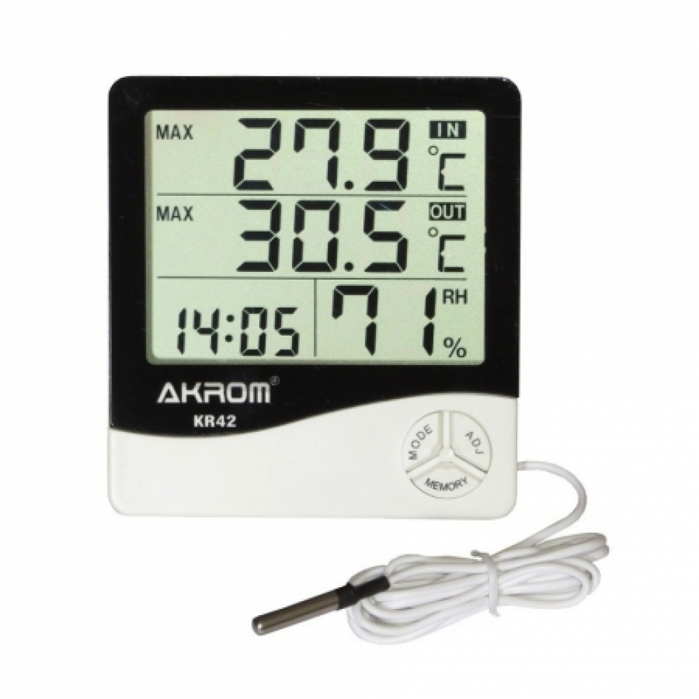 Termohigrômetro Digital com Sensor Externo e Relógio - KR42 - Spraytech