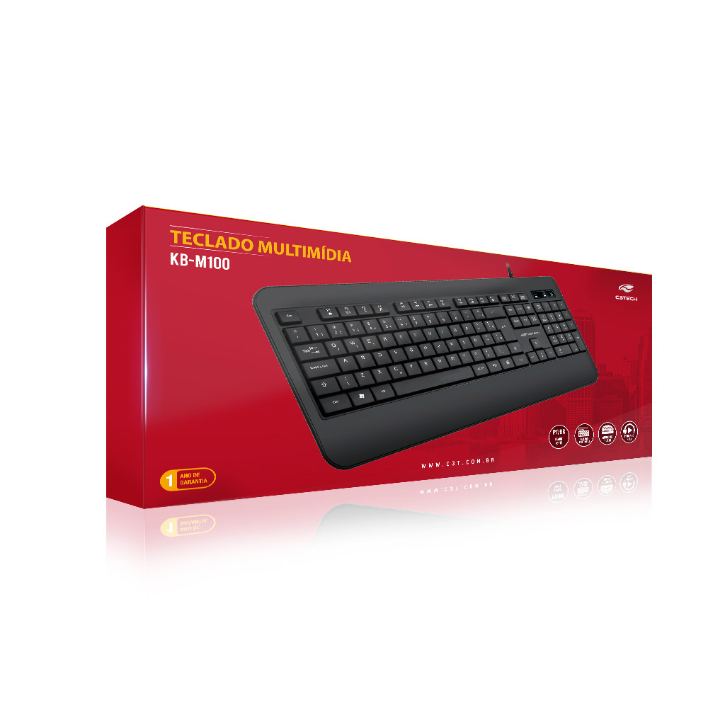 TECLADO C3TECH MULTIMIDIA USB PRETO - StoreNeo