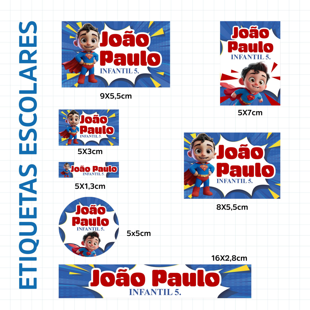 Etiquetas Escolares Superman Cute - Studio Zero