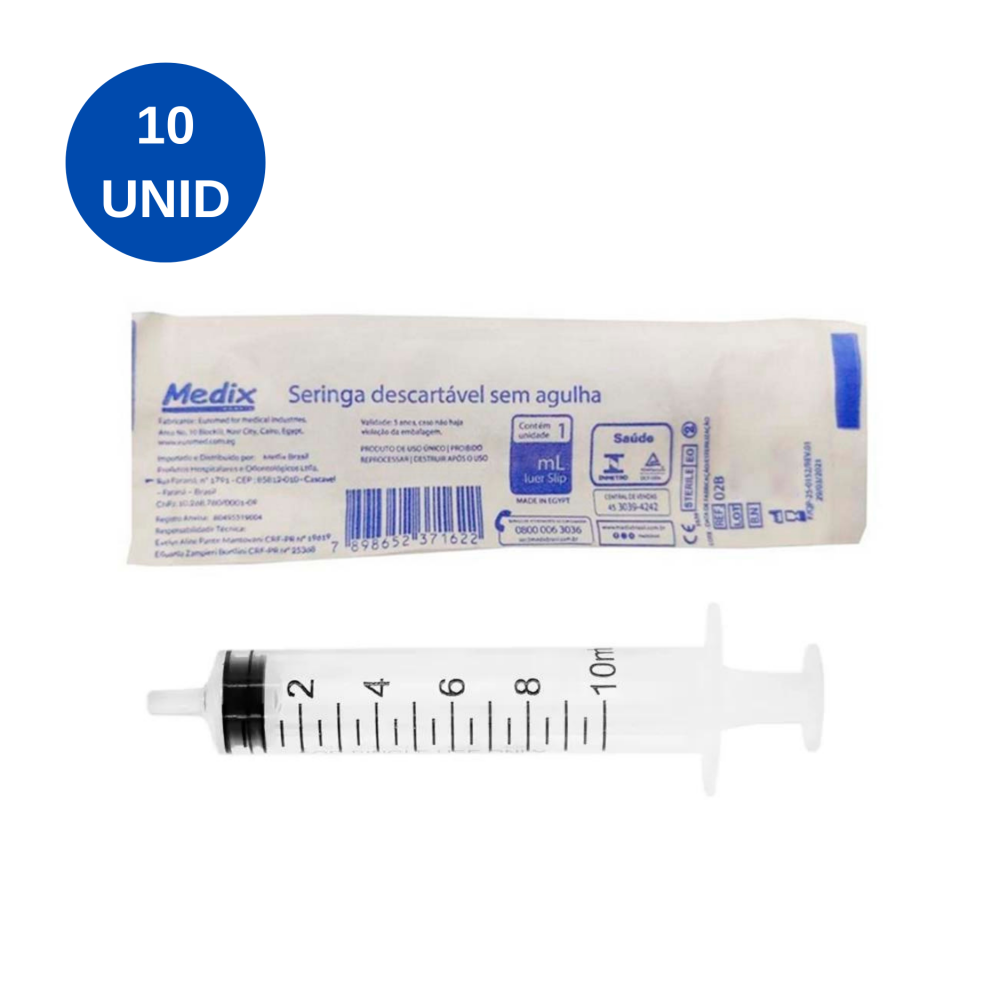 Seringa 10ml S/ Agulha Luer Slip Pacote c/ 10 unidades Medix Brasil ...